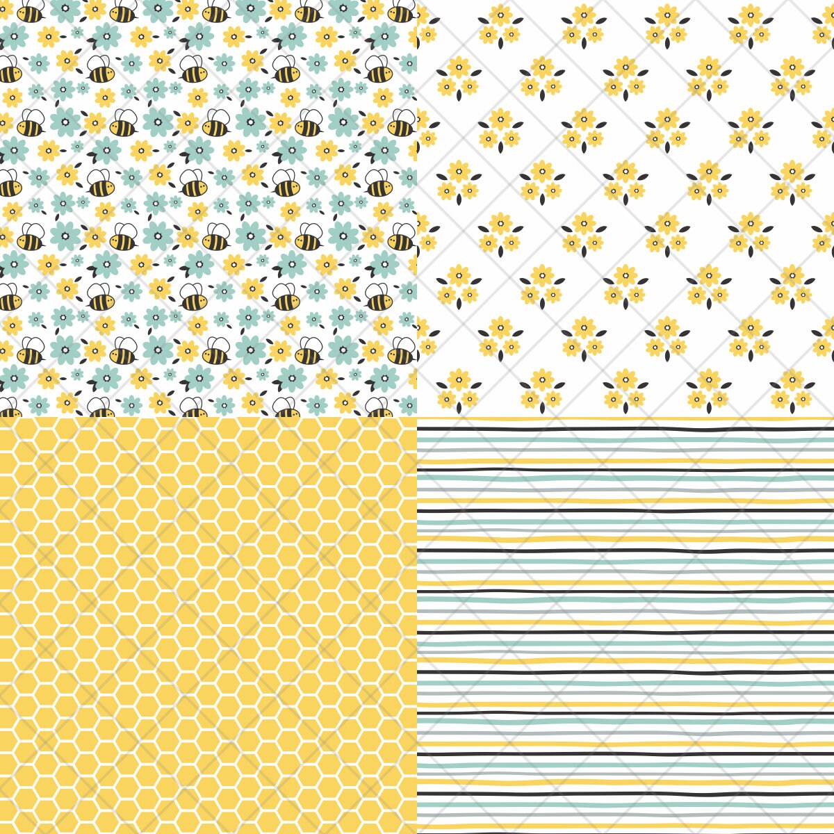 BUMBLE BEES Bees Floral Geometric Backgrounds Printable - Etsy