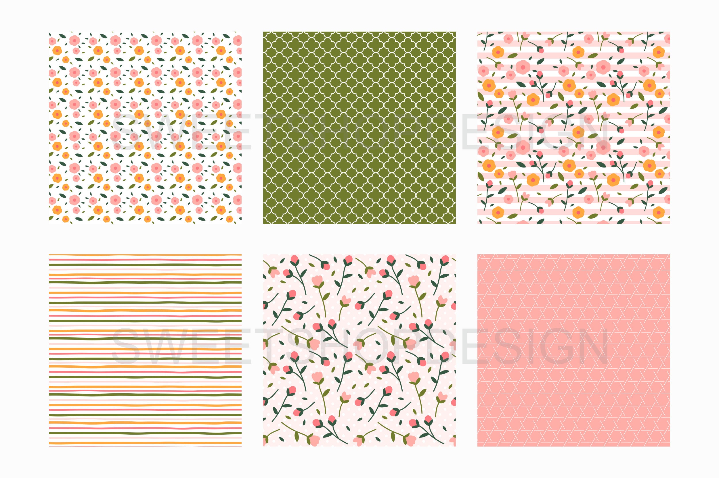 SPRING FLORAL Spring Floral Gingham Stripes Backgrounds - Etsy
