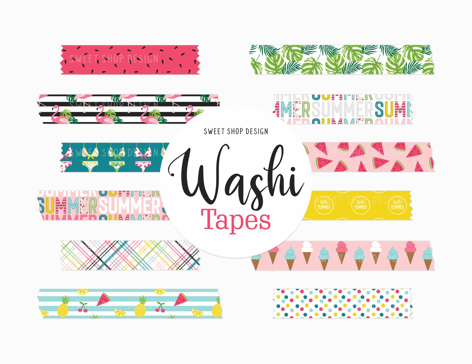Digital Washi Tape Clipart SUMMER FUN Graphics With Flamingo - Etsy