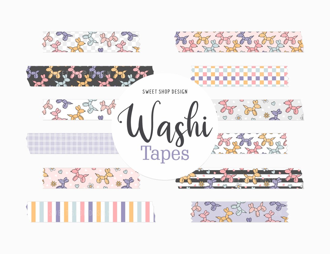 Digital Washi Tape Clipart RETRO DOGS, Floral Dots Graphics for Digital ...
