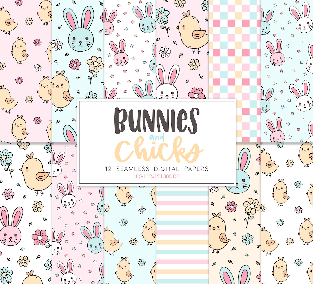 BUNNIES and CHICKS, Bunny Chick Easter Spring Seamless Repeat Pattern ...