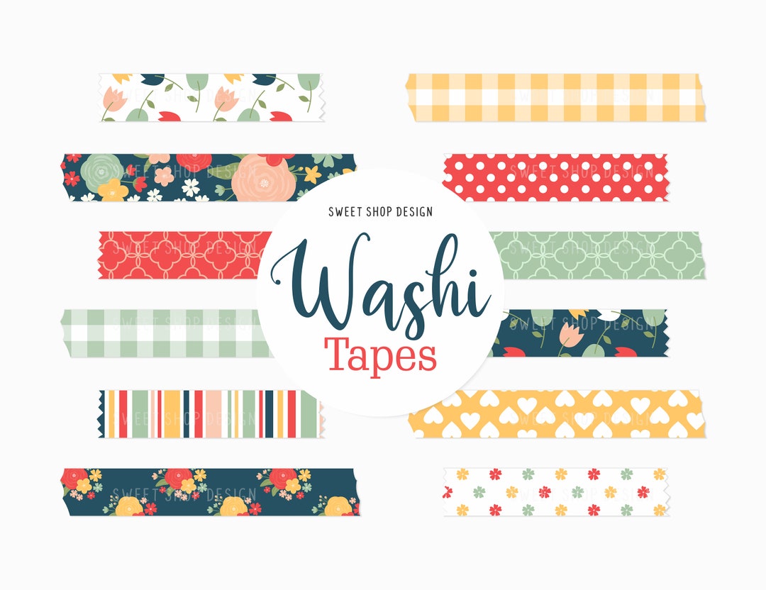 Digital Washi Tape Clipart PRETTY FLOWERS, Graphics With Polka Dots ...