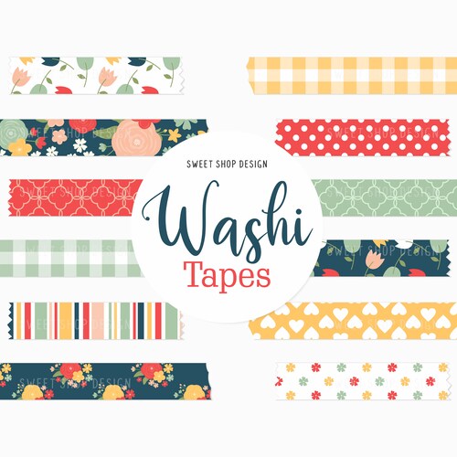 Digital Washi Tape Clipart PRETTY FLOWERS Graphics With Polka | Etsy