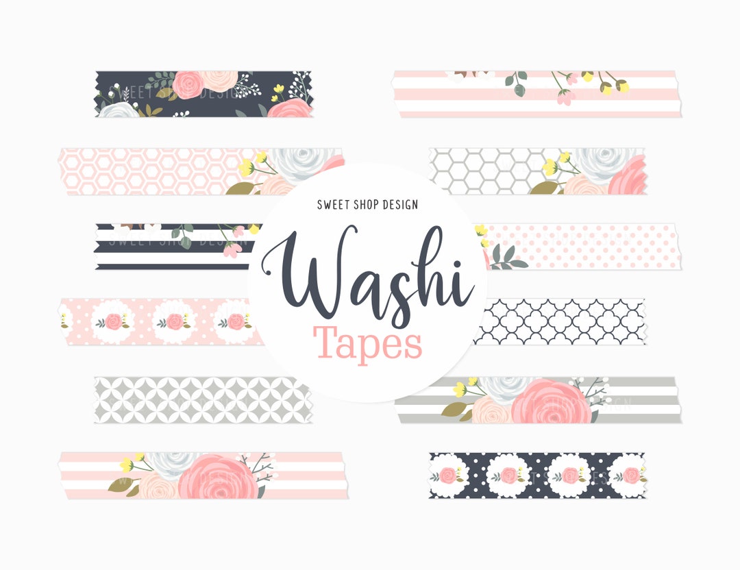 Digital Washi Tape Clipart GARDEN OF ROSES, Pink Floral Graphics for ...