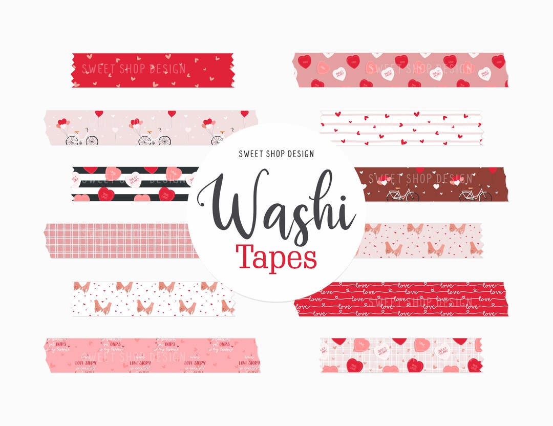 Digital Washi Tape Clipart Love Story, Graphics With Valentine Hearts ...