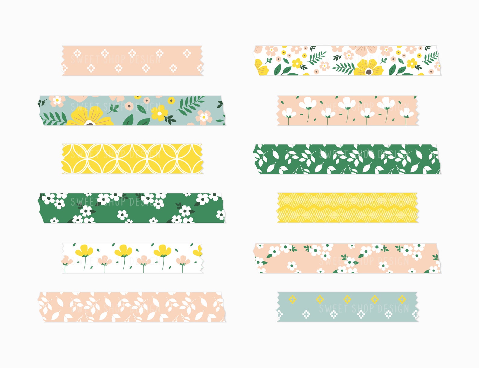 Digital Washi Tape Clipart YELLOW PINK FLORAL Graphics With | Etsy