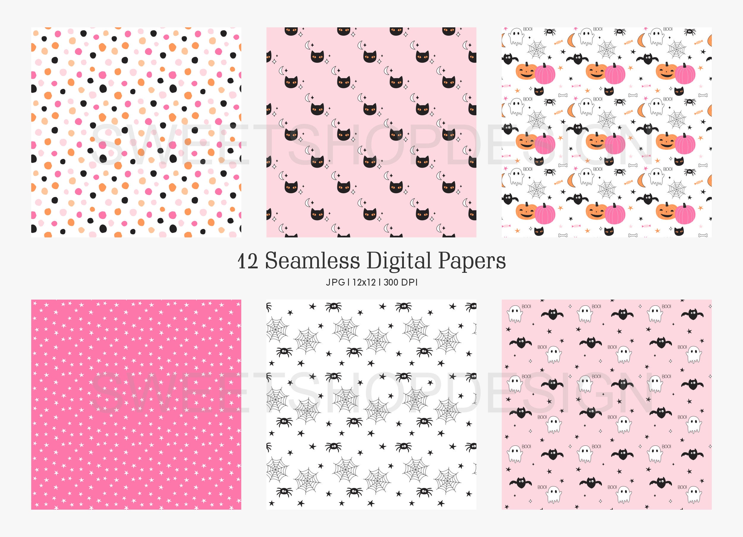 HALLOWEEN DOODLES, Bat Pumpkin Ghost Seamless Repeat Pattern ...