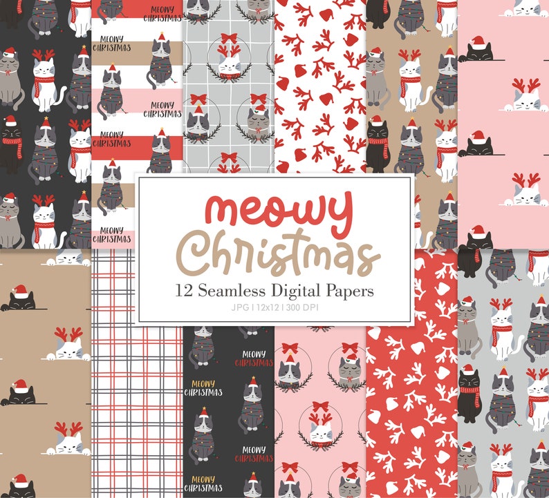 MEOWY CHRISTMAS Cats Christmas Seamless Repeat Pattern - Etsy