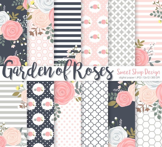 GARDEN OF ROSES, Floral Roses Backgrounds, Printable Digital Papers by ...