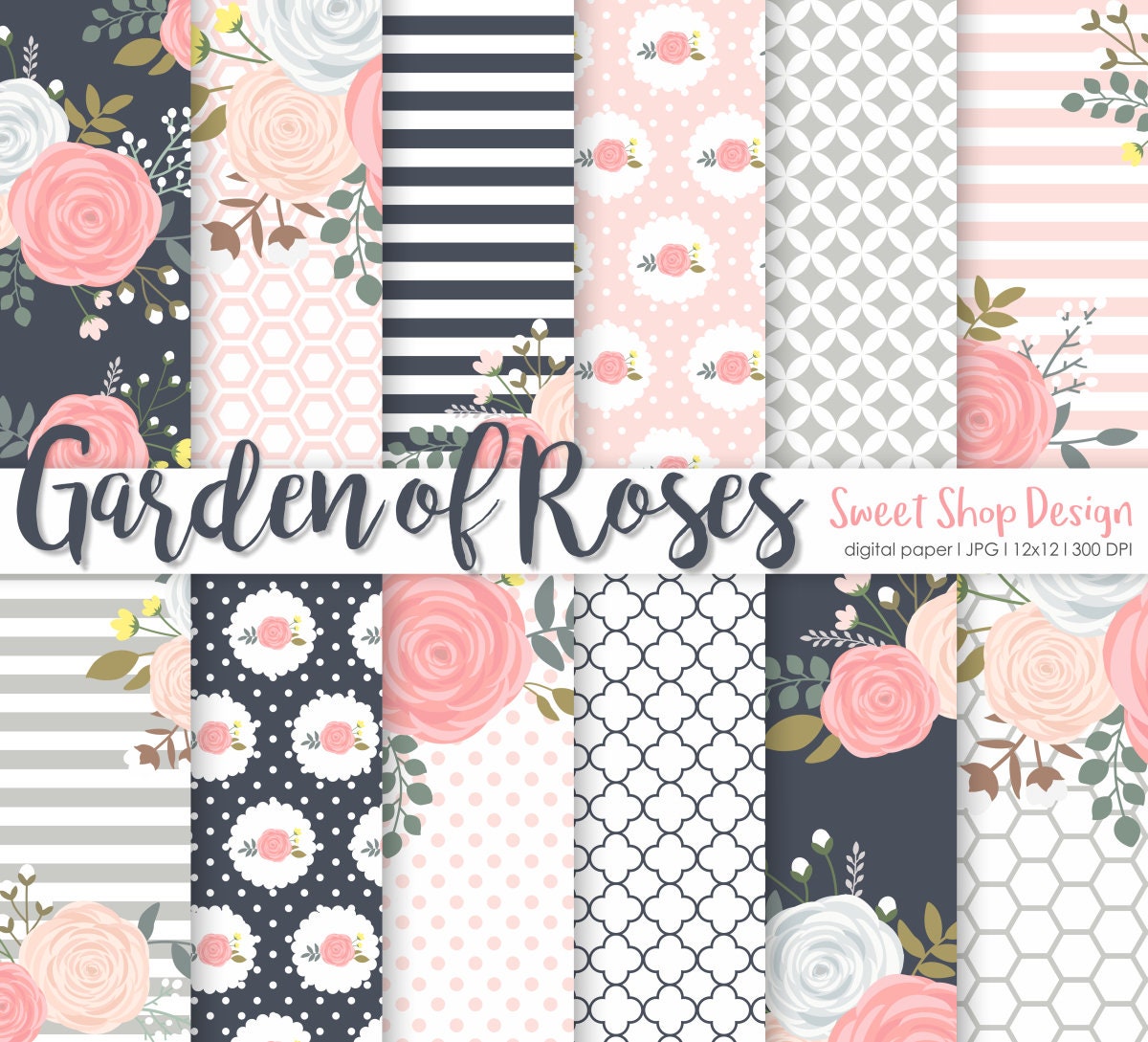 GARDEN OF ROSES, Floral Roses Backgrounds, Printable Digital Paper - Etsy