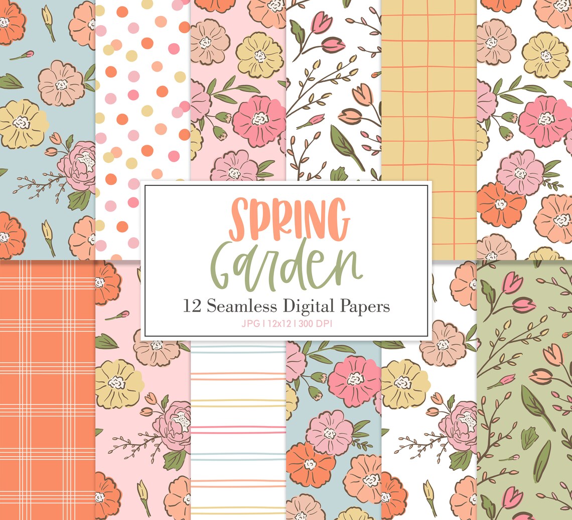 SPRING GARDEN, Floral Spring Seamless Repeat Pattern, Backgrounds ...