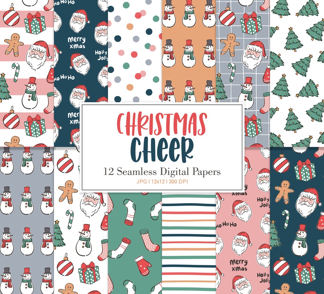 CHRISTMAS CHEER, Christmas Seamless Repeat Pattern, Retro Backgrounds ...