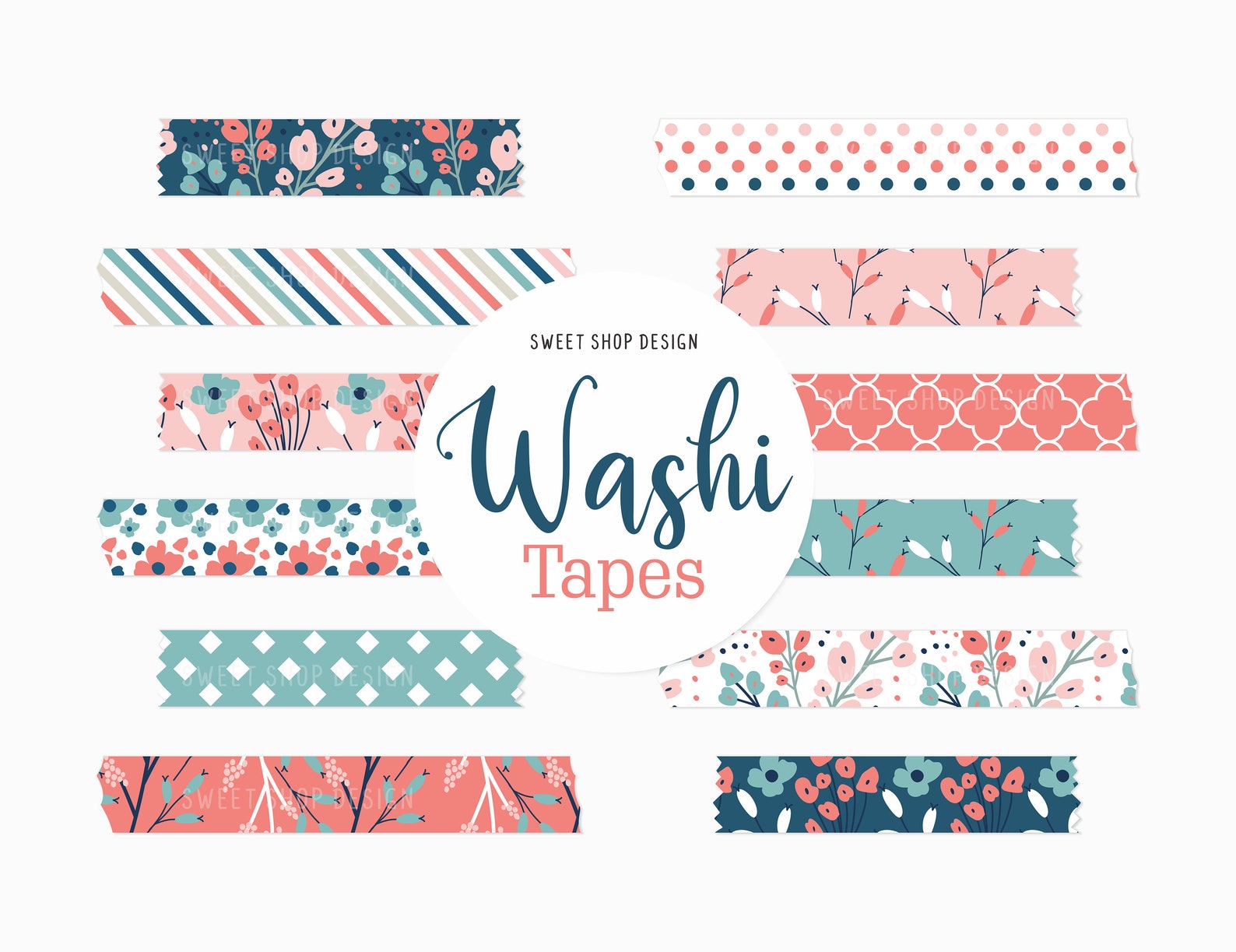 Digital Washi Tape Clipart BRIGHT FLORALS Graphics With - Etsy
