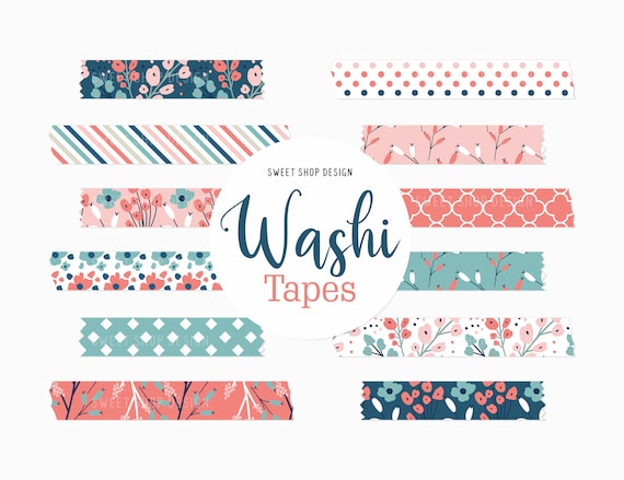 Digital Washi Tape Clipart BRIGHT FLORALS, Graphics with Floral Stripes ...