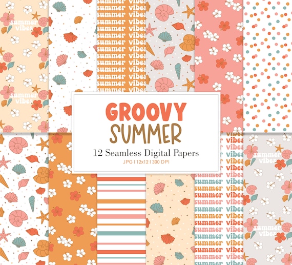 Groovy Summer, Retro Summer Seamless Repeat Pattern, Backgrounds ...