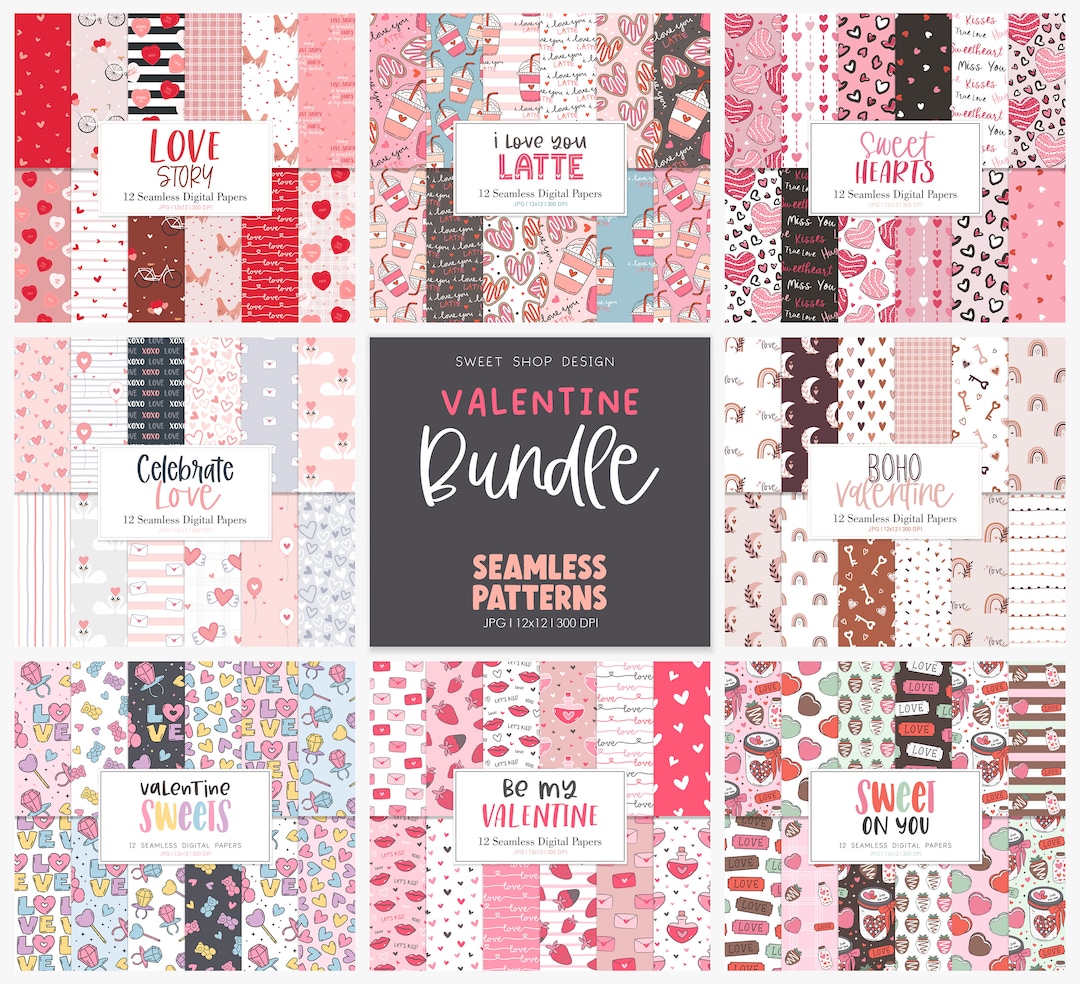 Seamless Patterns Bundle, VALENTINE'S DAY Patterns, Backgrounds ...