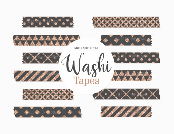 Digital Washi Tape Clipart BLACK GEOMETRIC GOLD, Graphics with ...