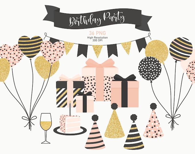 Black and Gold Birthday Clip Art Images, Confetti Clip Art, Party Clip ...