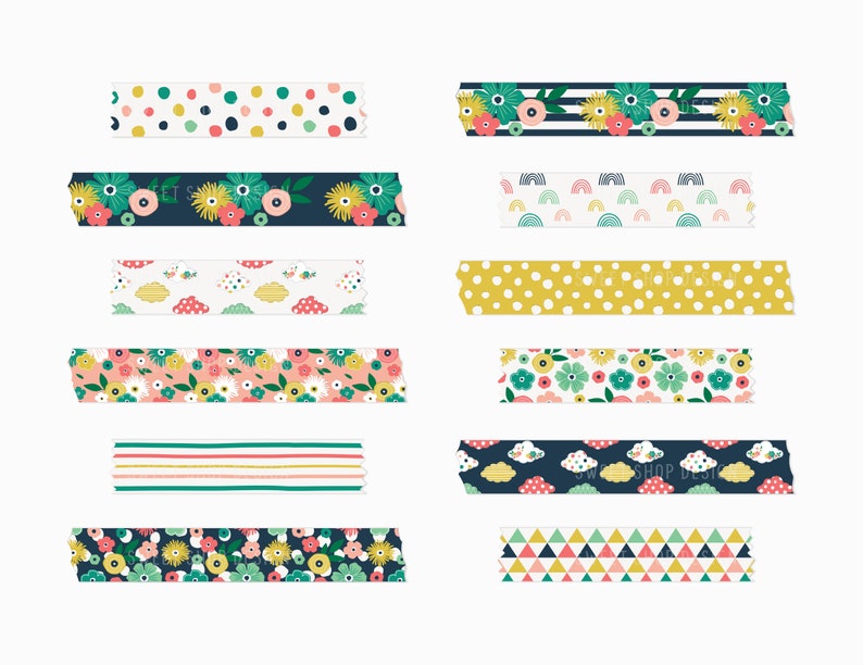 Digital Washi Tape Clipart BRIGHT DAYS Graphics With Floral - Etsy