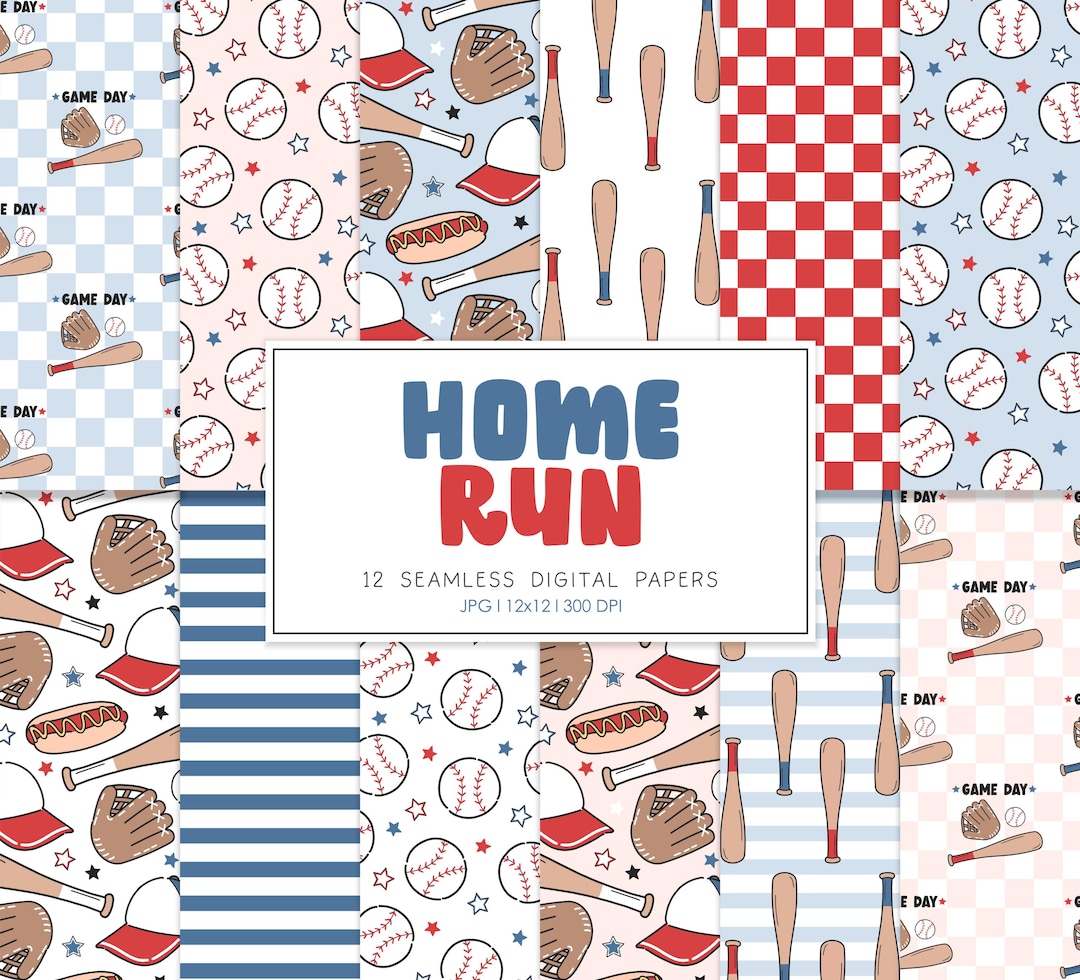 HOME RUN, Baseball Spring Sports Seamless Repeat Pattern, Retro ...