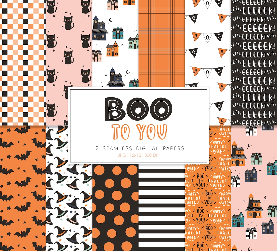 BOO TO YOU, Halloween Seamless Repeat Pattern, Backgrounds, Printable ...