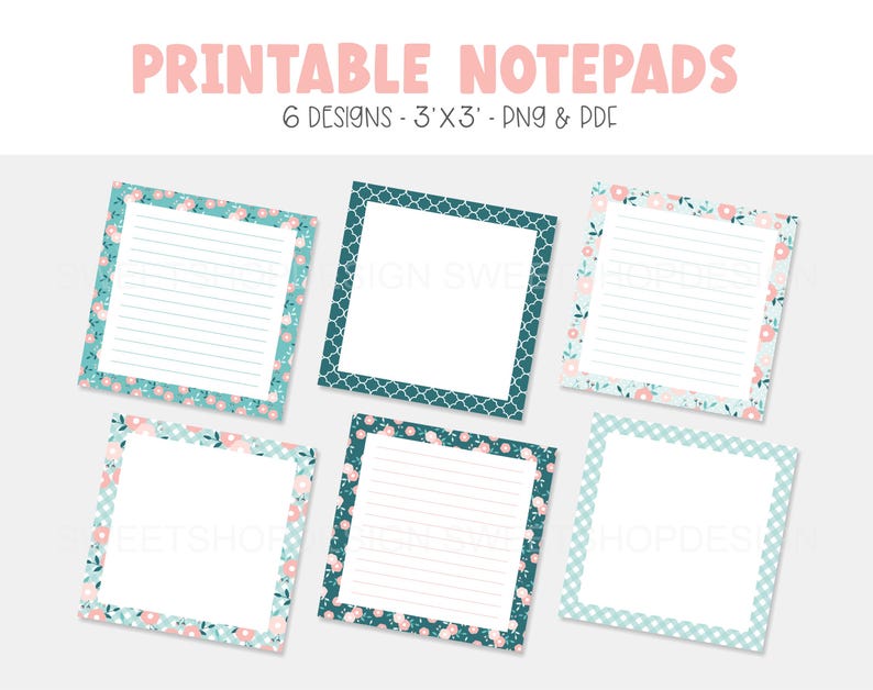 LITTLE FLOWERS, Printable Square Notepad Template, Floral Design, Memo ...
