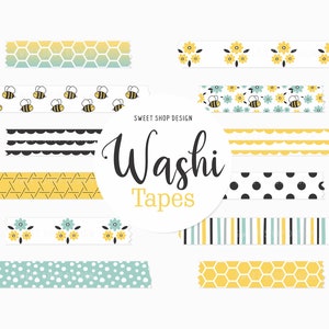 Digital Washi Tape Clipart BUMBLE BEES, Graphics With Bees Floral ...