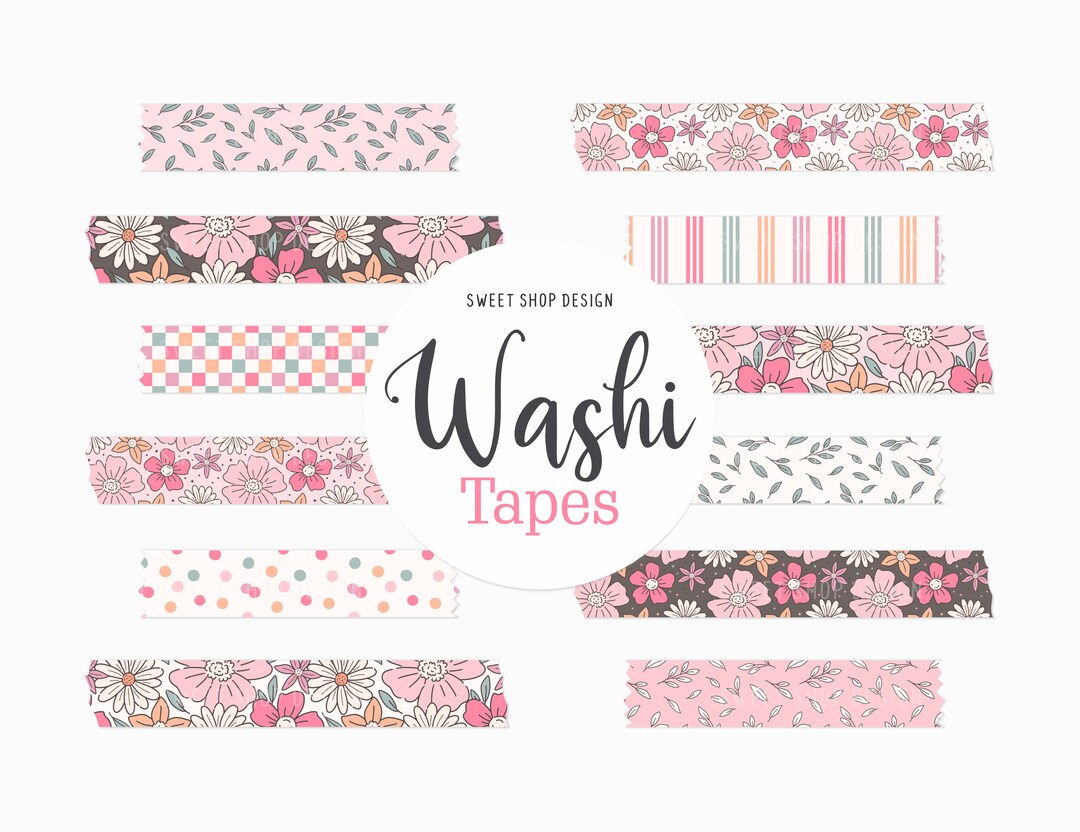 Digital Washi Tape Clipart RETRO FLOWERS, Graphics With Retro Floral ...