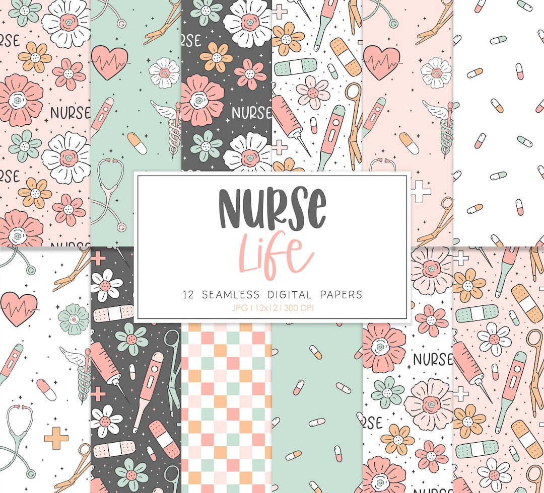 NURSE LIFE, Nurse Seamless Repeat Pattern, Retro Healthcare, Medical ...