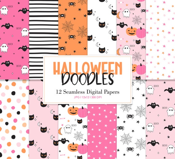 HALLOWEEN DOODLES, Halloween Seamless Repeat Pattern, Doodle Geometric ...