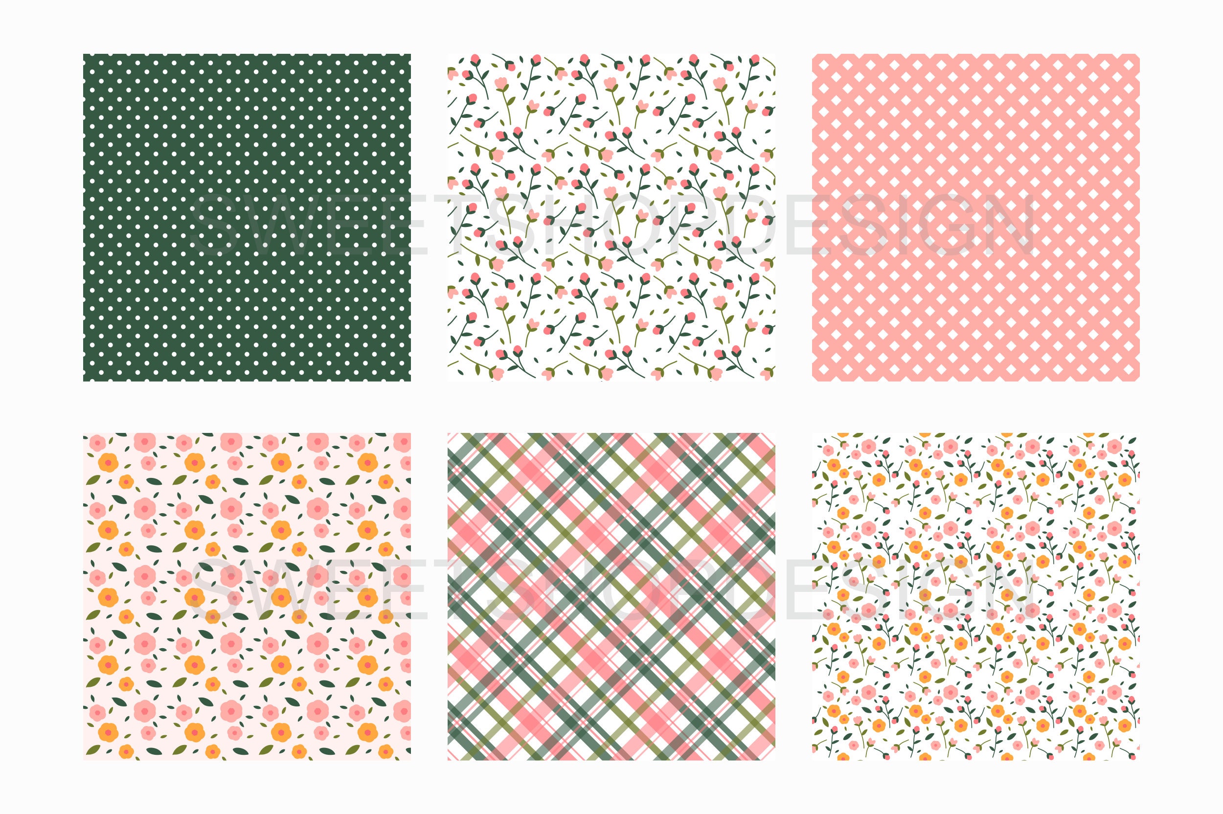 SPRING FLORAL Spring Floral Gingham Stripes Backgrounds - Etsy