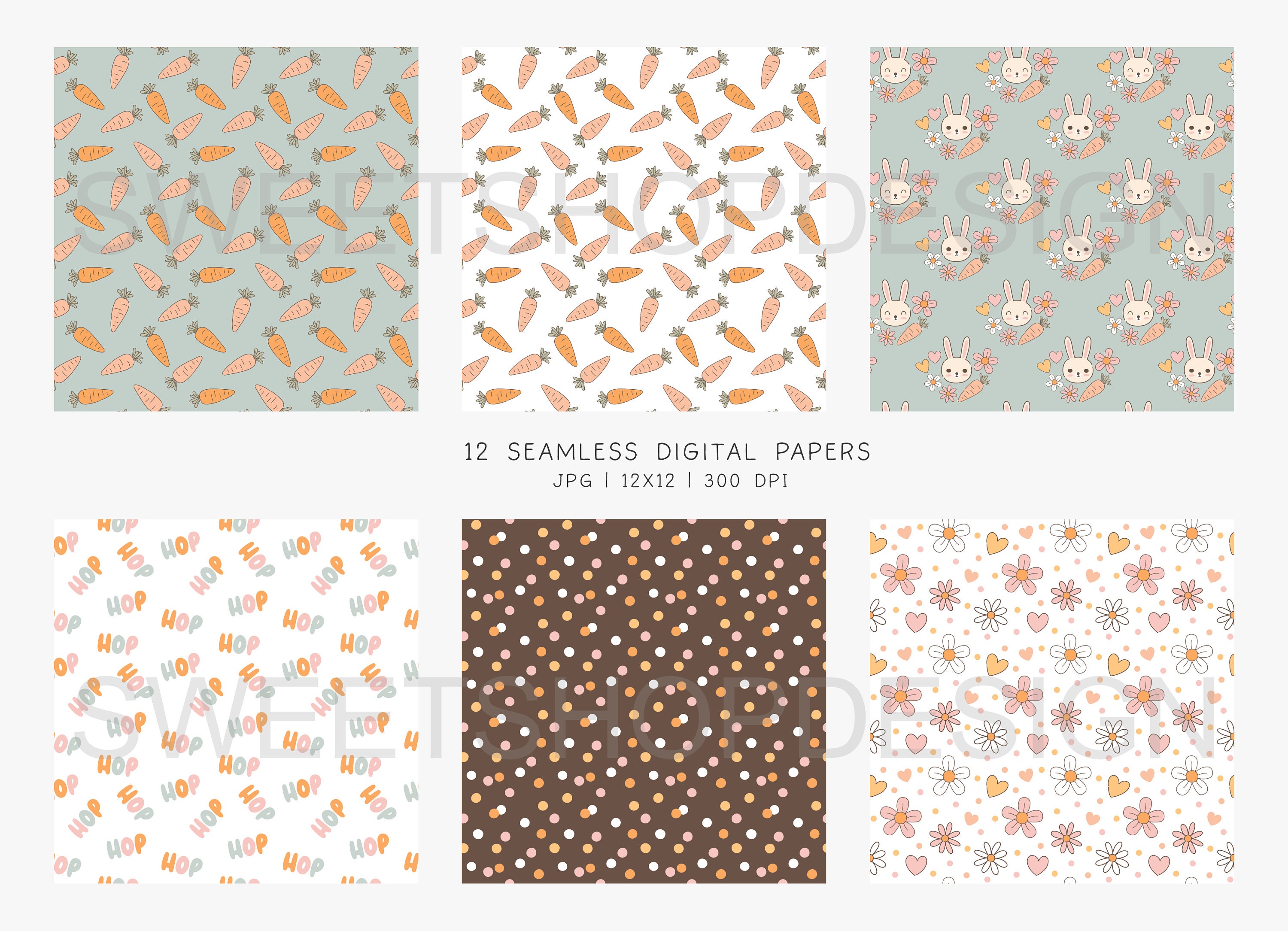 HAPPY EASTER, Bunny Easter Spring Seamless Repeat Pattern, Backgrounds ...