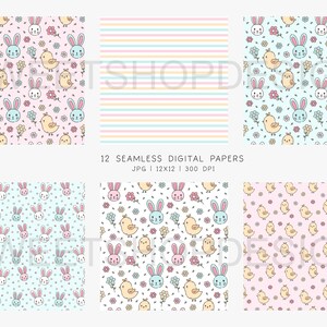 BUNNIES and CHICKS, Bunny Chick Easter Spring Seamless Repeat Pattern ...