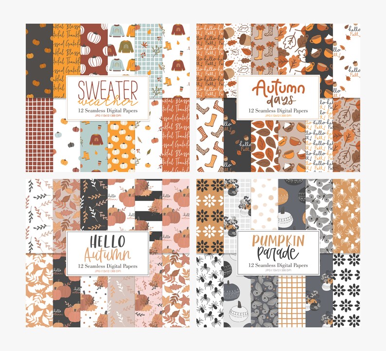 Seamless Patterns Bundle, HALLOWEEN THANKSGIVING Patterns, Backgrounds ...