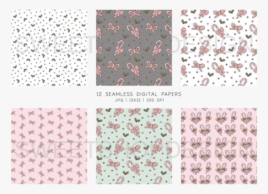 CANDY CANES, Christmas Food Seamless Repeat Pattern, Retro Backgrounds ...