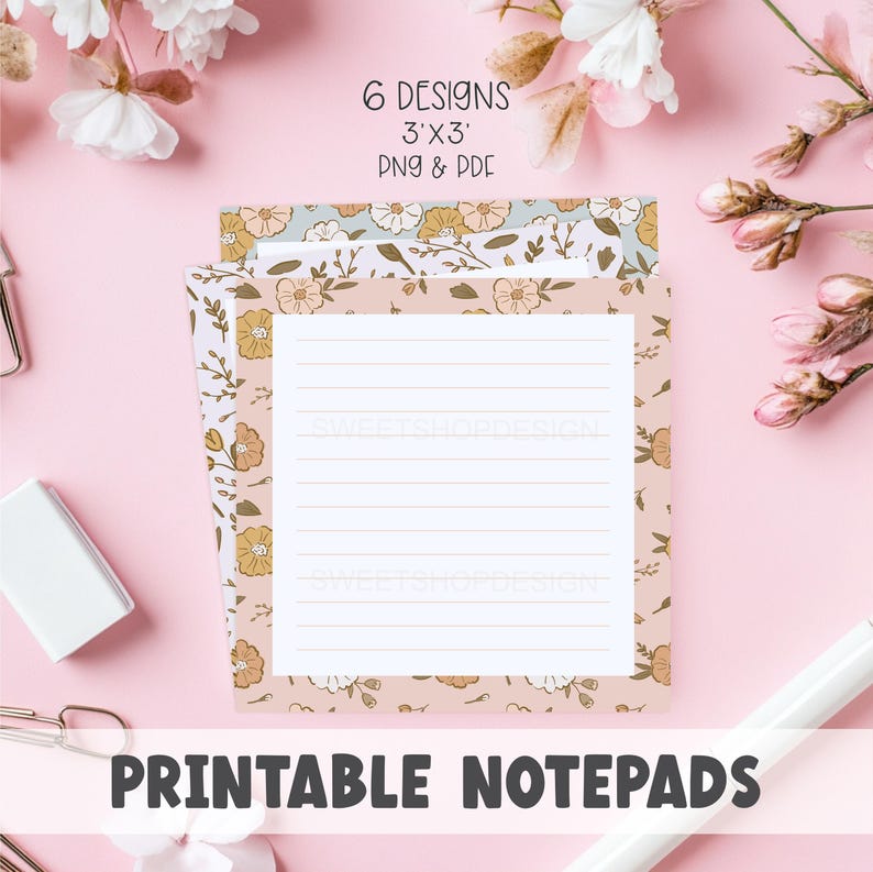 LOVELY DAY, Printable Notepad Template, Floral Design, Memo Sheet, to ...