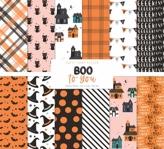 BOO TO YOU, Halloween Backgrounds, Printable Digital Papers by Sweet ...