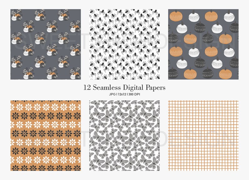 PUMPKIN PARADE, Boho Halloween, Fall, Autumn, Seamless Repeat Pattern ...