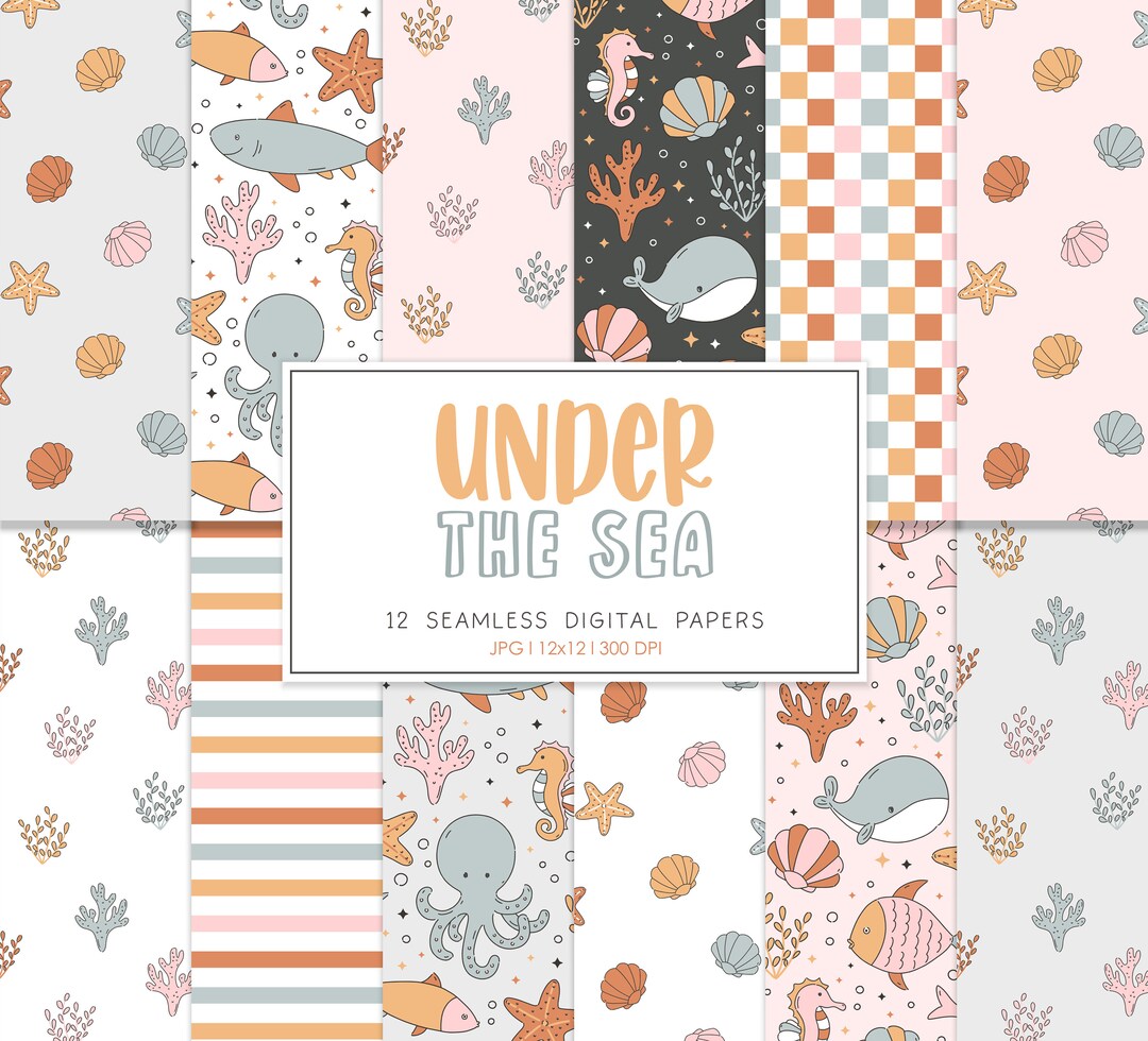 UNDER the SEA, Sea Creatures Summer Seamless Repeat Pattern, Retro ...