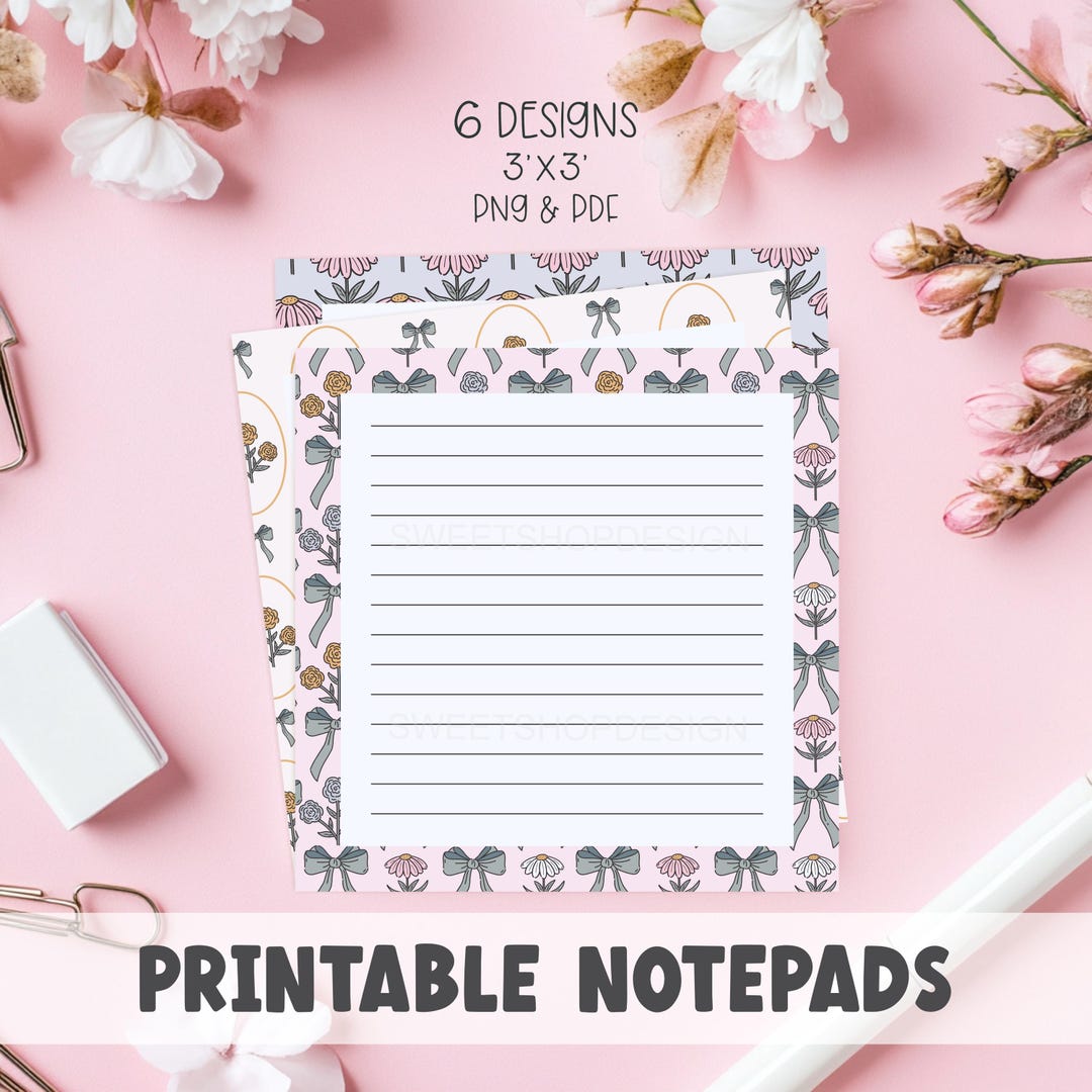 COQUETTE BLOOM, Printable Notepad Template, Hand Drawn Design Memo ...
