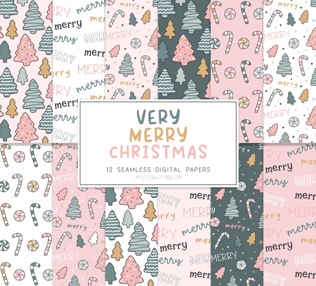 VERY Merry CHRISTMAS, Trees Seamless Repeat Pattern, Retro Backgrounds ...