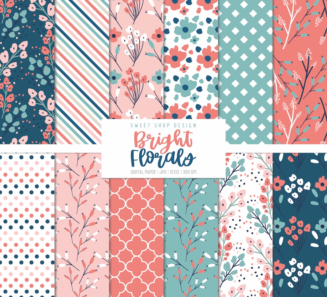 BRIGHT FLORALS, Floral Geometric Backgrounds, Printable Digital Paper ...
