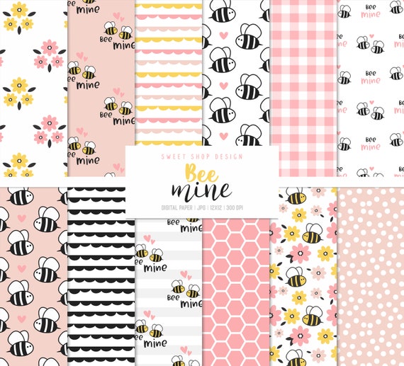 Valentine BEE MINE, Valentine Bumble Bee Pink Yellow Backgrounds ...