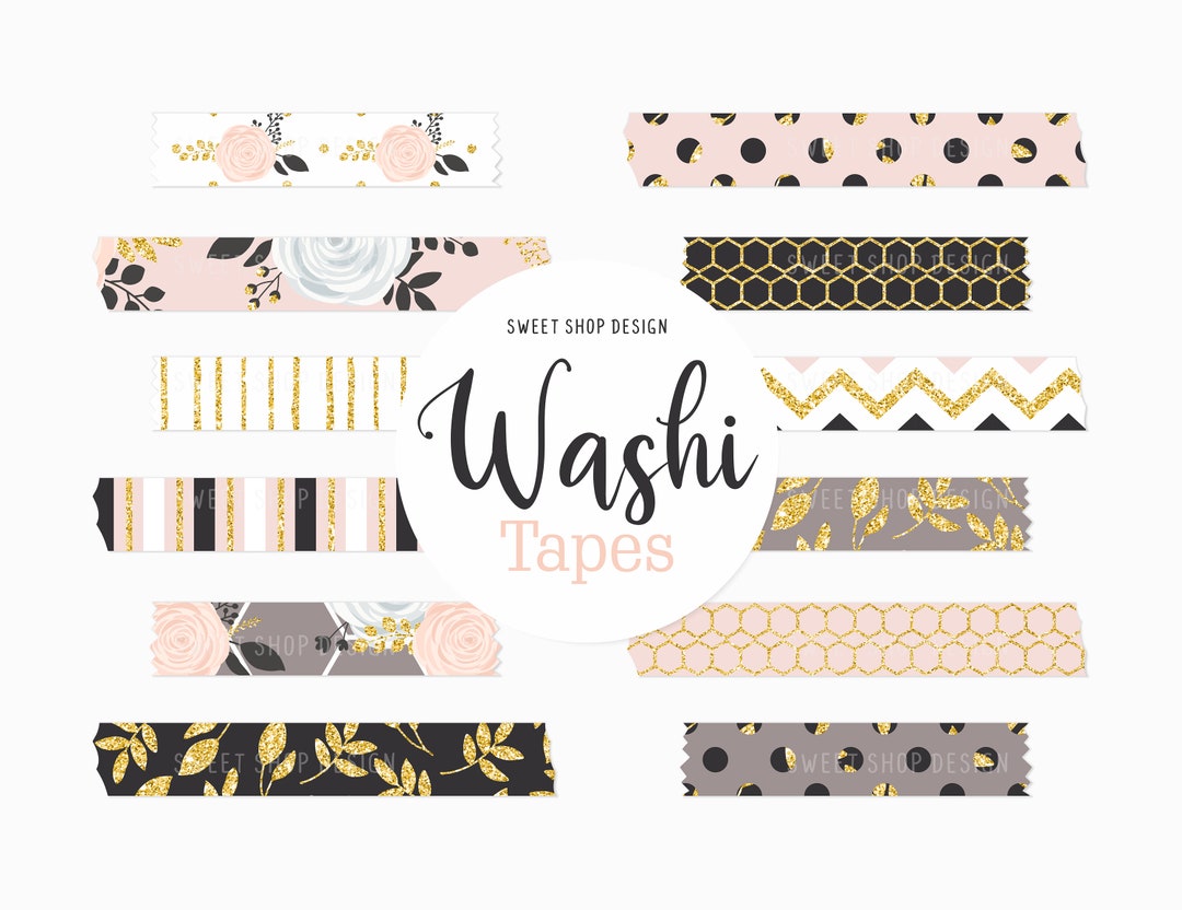 Digital Washi Tape Clipart GOLD BLUSH FLORAL, Graphics With Gold Floral ...