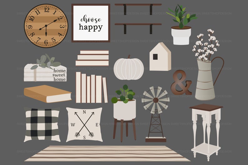 Home Decor Clip Art Set 2 Furniture Clipart Modern Farmhouse - Etsy
