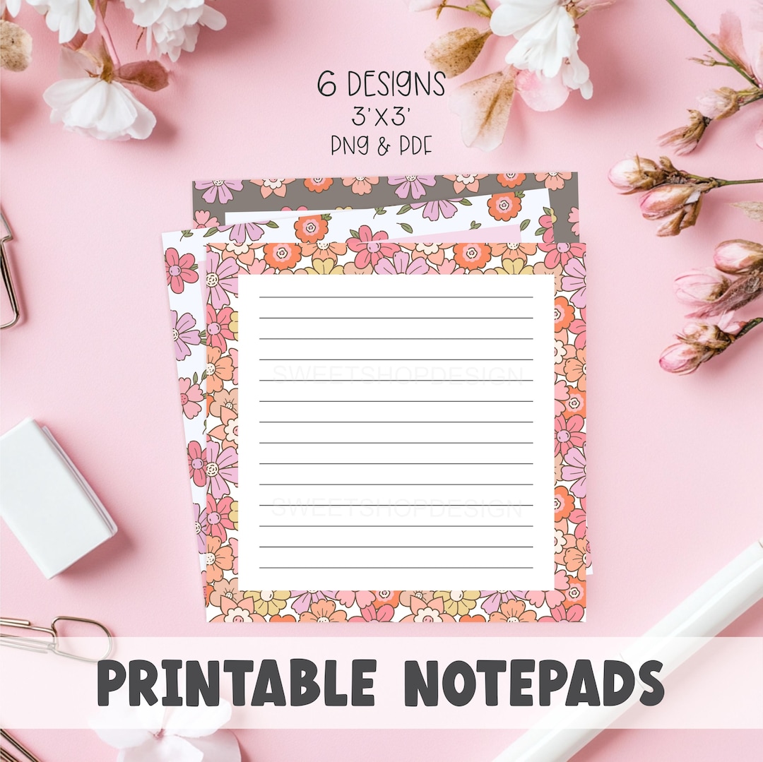 FLOWER POWER, Printable Notepad Template, Floral Design, Memo Sheet, to ...