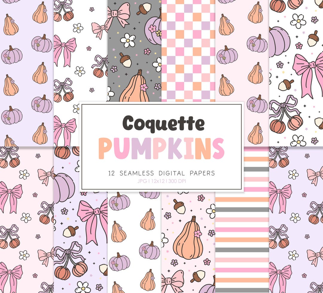 COQUETTE PUMPKINS, Pumpkins Bows Fall Halloween Seamless Repeat Pattern ...
