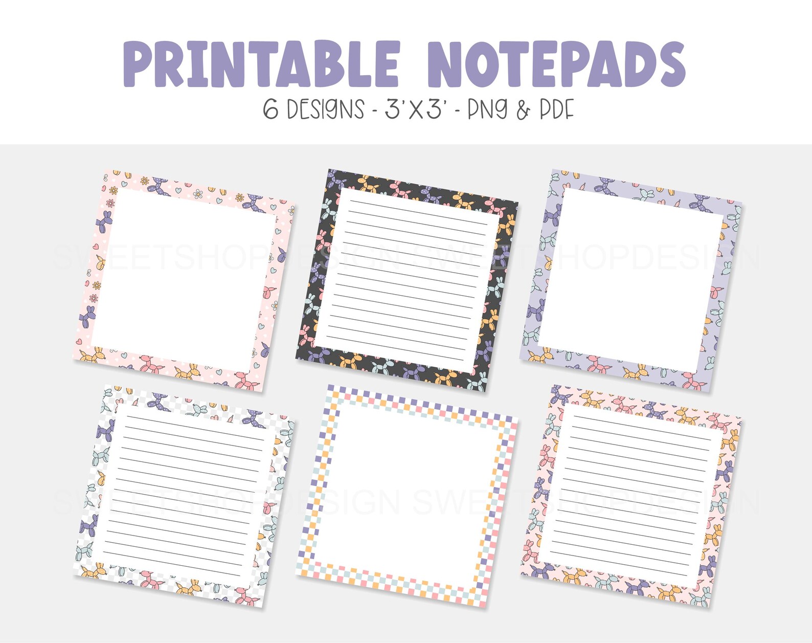 RETRO DOGS, Printable Notepad Template, Nursery Retro Design, Memo ...