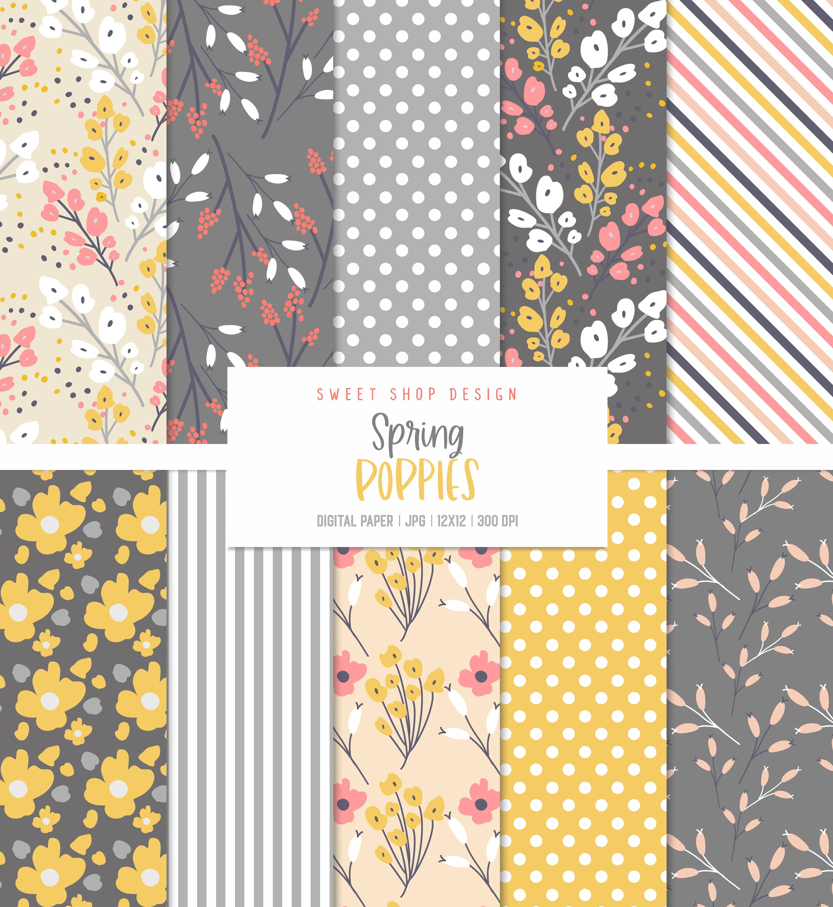 Seamless patterns.Watercolor Flower.flowers digital paper pack ...