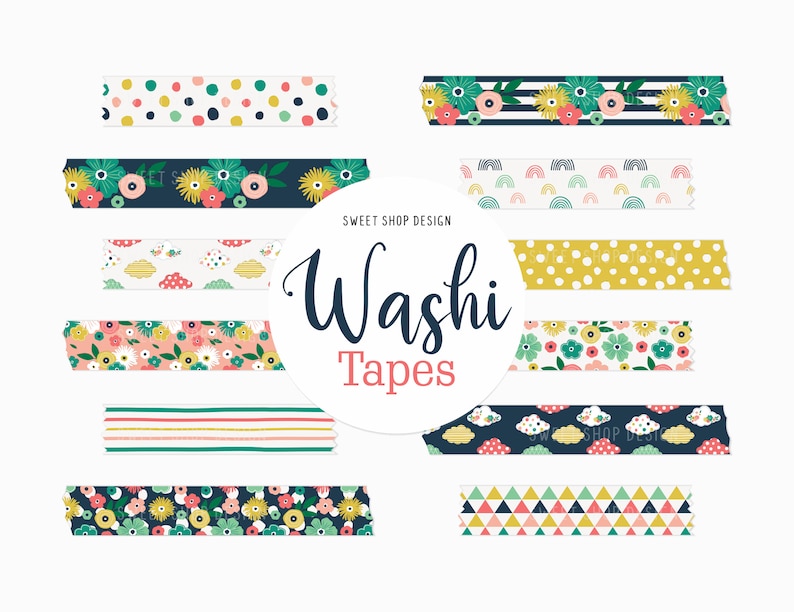 Digital Washi Tape Clipart BRIGHT DAYS Graphics With Floral - Etsy